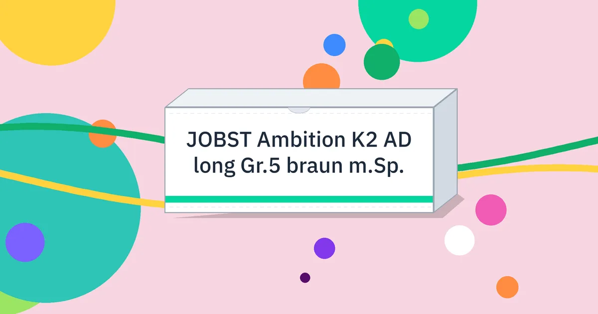 Symbolbild: Packung mit der Aufschrift JOBST Ambition K2 AD long Gr.5 braun m.Sp. (PZN 11020572) – Verfügbarkeit und Bezug in Apotheken in Frankfurt am Main