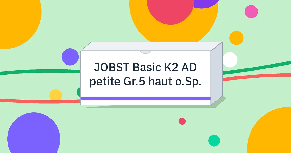 Symbolbild: Packung mit der Aufschrift JOBST Basic K2 AD petite Gr.5 haut o.Sp. (PZN 11249240) – Verfügbarkeit und Bezug in Apotheken in Frankfurt am Main