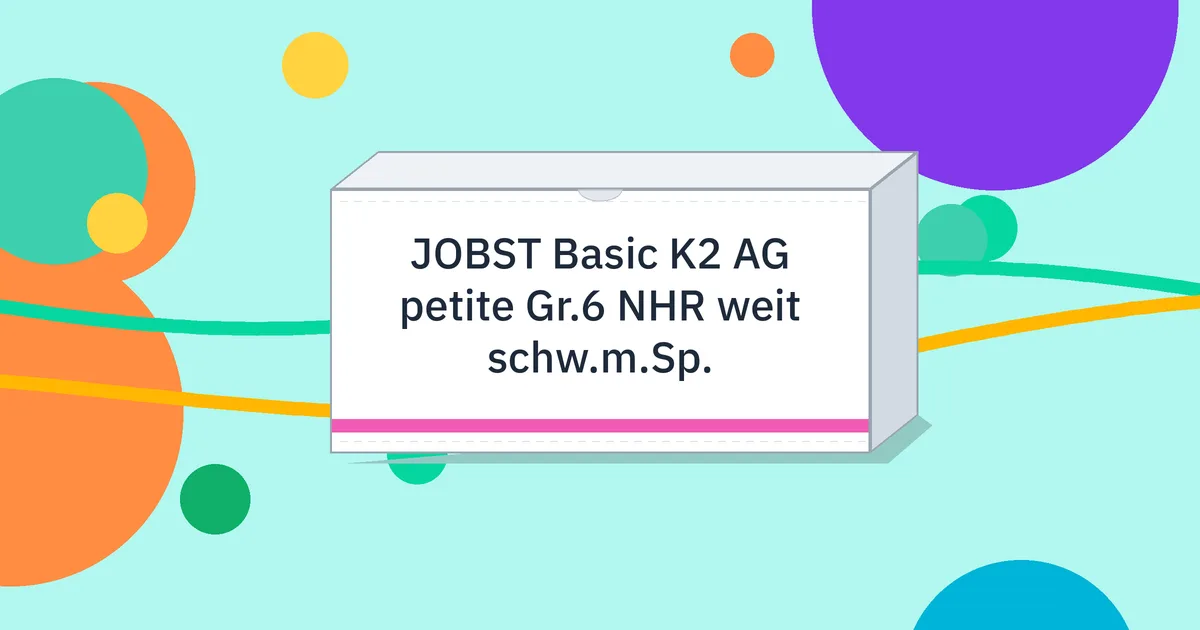 Symbolbild: Packung mit der Aufschrift JOBST Basic K2 AG petite Gr.6 NHR weit schw.m.Sp. (PZN 15311556) – Verfügbarkeit und Bezug in Apotheken in Frankfurt am Main