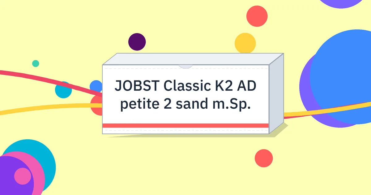Symbolbild: Packung mit der Aufschrift JOBST Classic K2 AD petite 2 sand m.Sp. (PZN 10726376) – Verfügbarkeit und Bezug in Apotheken in Frankfurt am Main