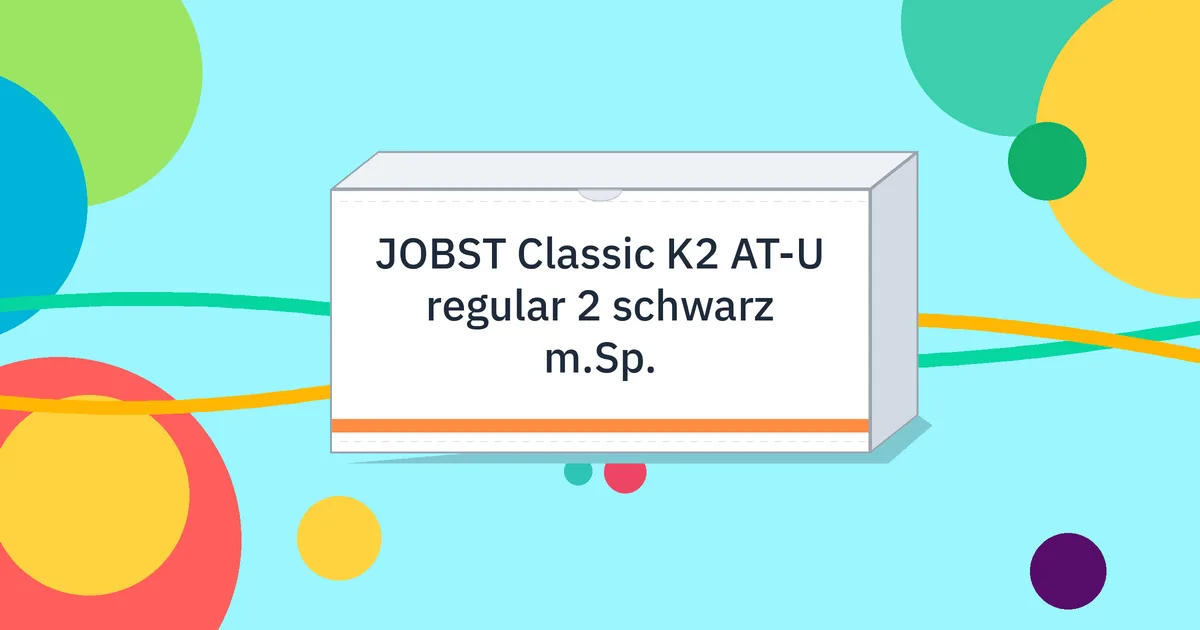 Symbolbild: Packung mit der Aufschrift JOBST Classic K2 AT-U regular 2 schwarz m.Sp. (PZN 13069364) – Verfügbarkeit und Bezug in Apotheken in Frankfurt am Main