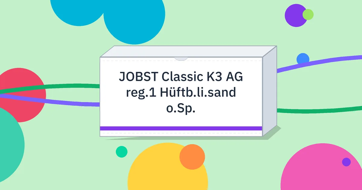 Symbolbild: Packung mit der Aufschrift JOBST Classic K3 AG reg.1 Hüftb.li.sand o.Sp. (PZN 13075577) – Verfügbarkeit und Bezug in Apotheken in Frankfurt am Main