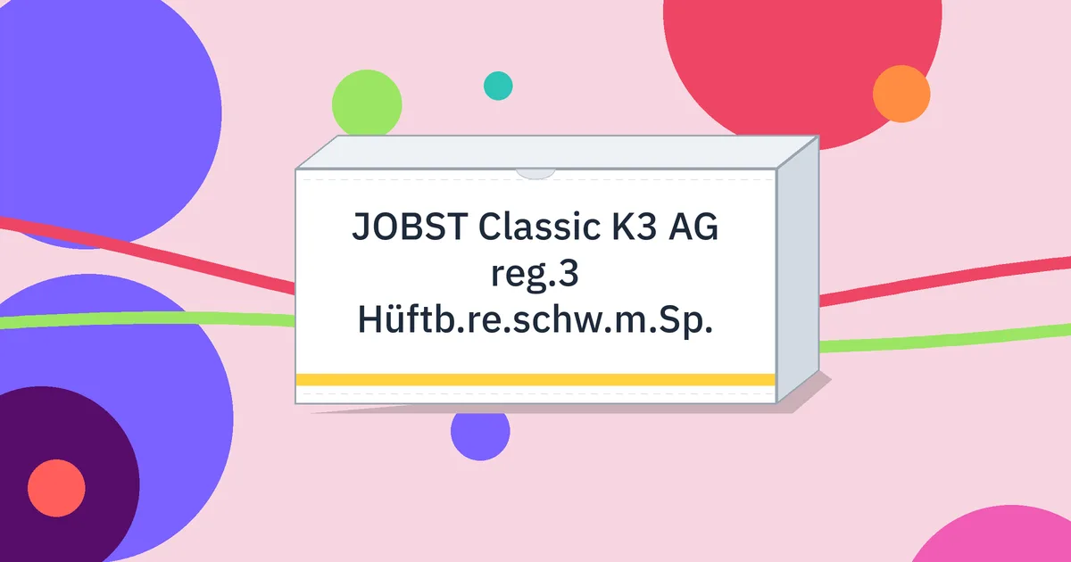 Symbolbild: Packung mit der Aufschrift JOBST Classic K3 AG reg.3 Hüftb.re.schw.m.Sp. (PZN 13076370) – Verfügbarkeit und Bezug in Apotheken in Frankfurt am Main