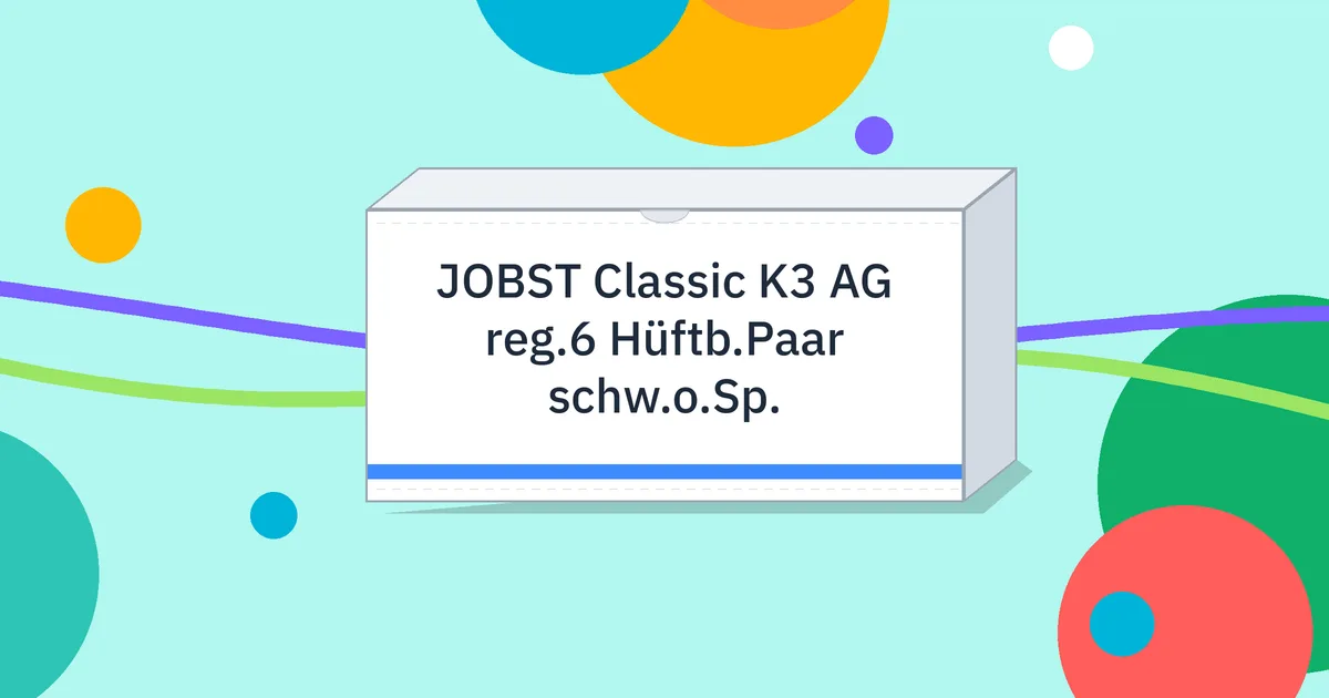 Symbolbild: Packung mit der Aufschrift JOBST Classic K3 AG reg.6 Hüftb.Paar schw.o.Sp. (PZN 13076186) – Verfügbarkeit und Bezug in Apotheken in Frankfurt am Main