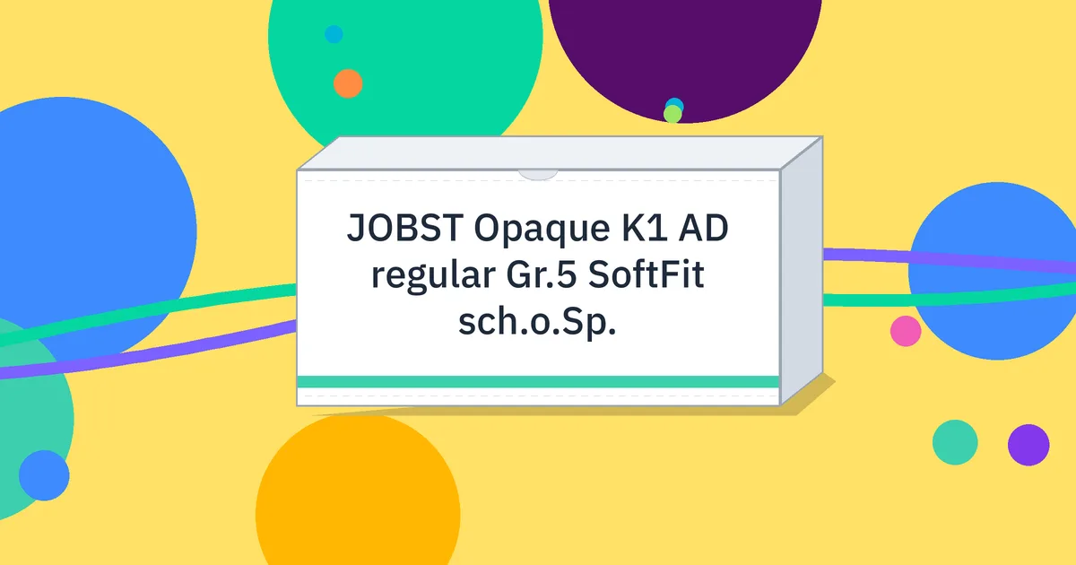Symbolbild: Packung mit der Aufschrift JOBST Opaque K1 AD regular Gr.5 SoftFit sch.o.Sp. (PZN 13083157) – Verfügbarkeit und Bezug in Apotheken in Frankfurt am Main