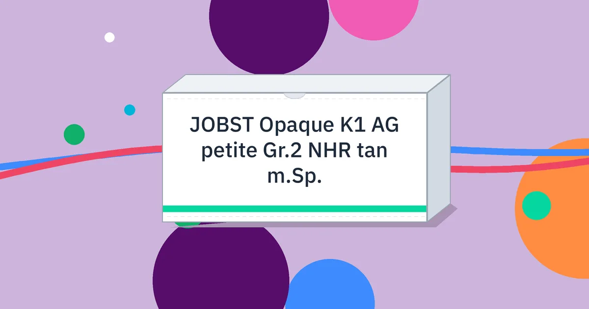 Symbolbild: Packung mit der Aufschrift JOBST Opaque K1 AG petite Gr.2 NHR tan m.Sp. (PZN 16269684) – Verfügbarkeit und Bezug in Apotheken in Frankfurt am Main