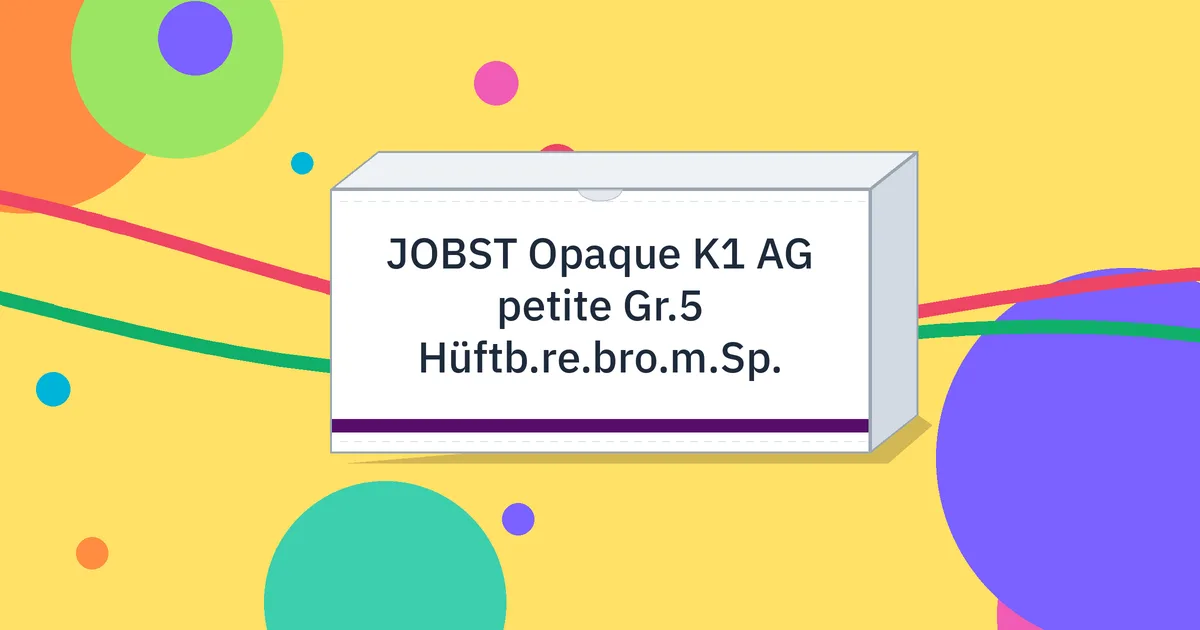 Symbolbild: Packung mit der Aufschrift JOBST Opaque K1 AG petite Gr.5 Hüftb.re.bro.m.Sp. (PZN 13098963) – Verfügbarkeit und Bezug in Apotheken in Frankfurt am Main