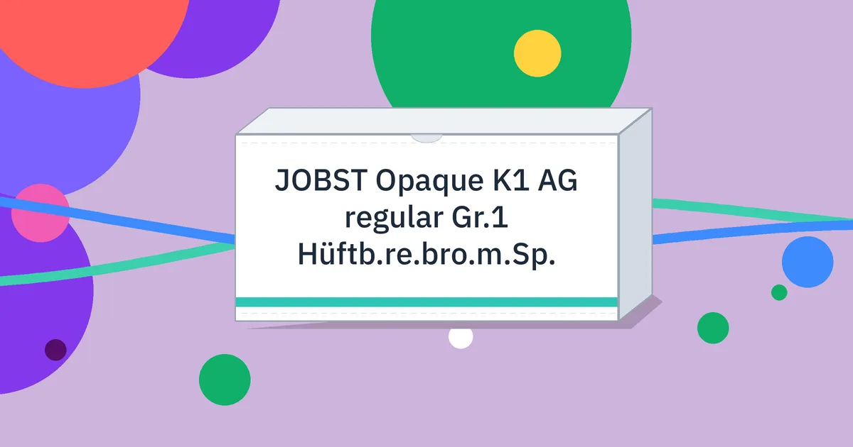 Symbolbild: Packung mit der Aufschrift JOBST Opaque K1 AG regular Gr.1 Hüftb.re.bro.m.Sp. (PZN 13101027) – Verfügbarkeit und Bezug in Apotheken in Frankfurt am Main