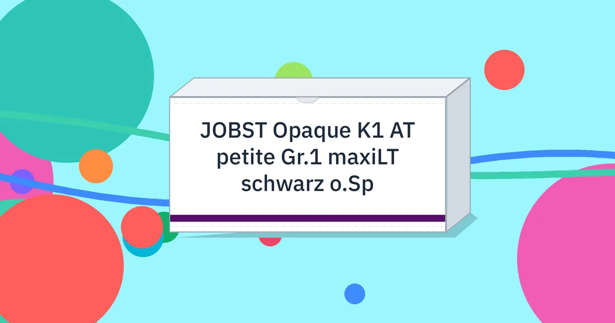 Symbolbild: Packung mit der Aufschrift JOBST Opaque K1 AT petite Gr.1 maxiLT schwarz o.Sp (PZN 13103339) – Verfügbarkeit und Bezug in Apotheken in Frankfurt am Main