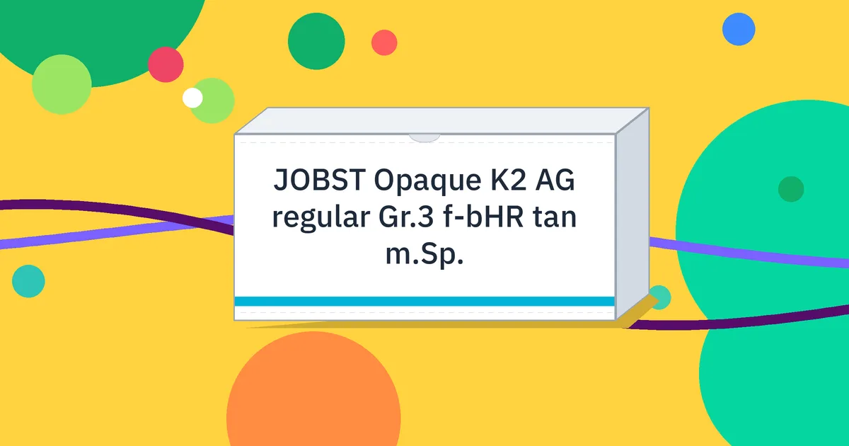 Symbolbild: Packung mit der Aufschrift JOBST Opaque K2 AG regular Gr.3 f-bHR tan m.Sp. (PZN 16280941) – Verfügbarkeit und Bezug in Apotheken in Frankfurt am Main