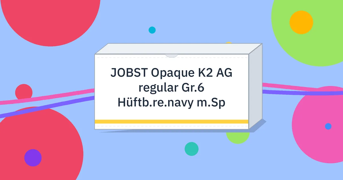 Symbolbild: Packung mit der Aufschrift JOBST Opaque K2 AG regular Gr.6 Hüftb.re.navy m.Sp (PZN 13117270) – Verfügbarkeit und Bezug in Apotheken in Frankfurt am Main