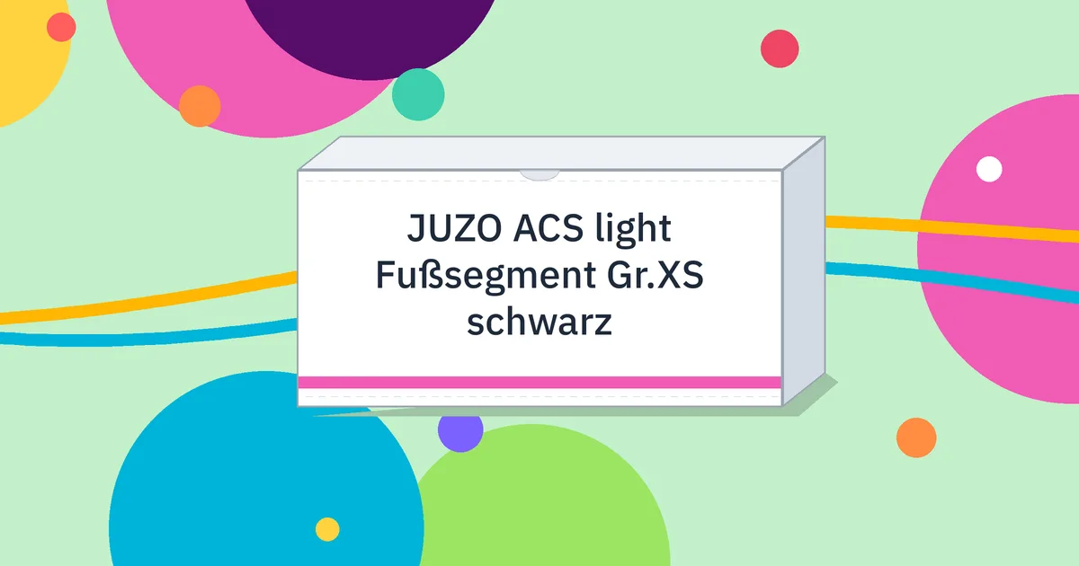 Symbolbild: Packung mit der Aufschrift JUZO ACS light Fußsegment Gr.XS schwarz (PZN 13575417) – Verfügbarkeit und Bezug in Apotheken in Frankfurt am Main