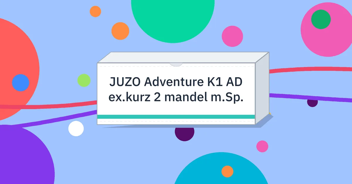 Symbolbild: Packung mit der Aufschrift JUZO Adventure K1 AD ex.kurz 2 mandel m.Sp. (PZN 14977431) – Verfügbarkeit und Bezug in Apotheken in Frankfurt am Main