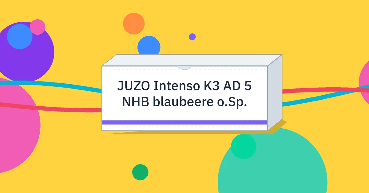 Symbolbild: Packung mit der Aufschrift JUZO Intenso K3 AD 5 NHB blaubeere o.Sp. (PZN 18641538) – Verfügbarkeit und Bezug in Apotheken in Frankfurt am Main