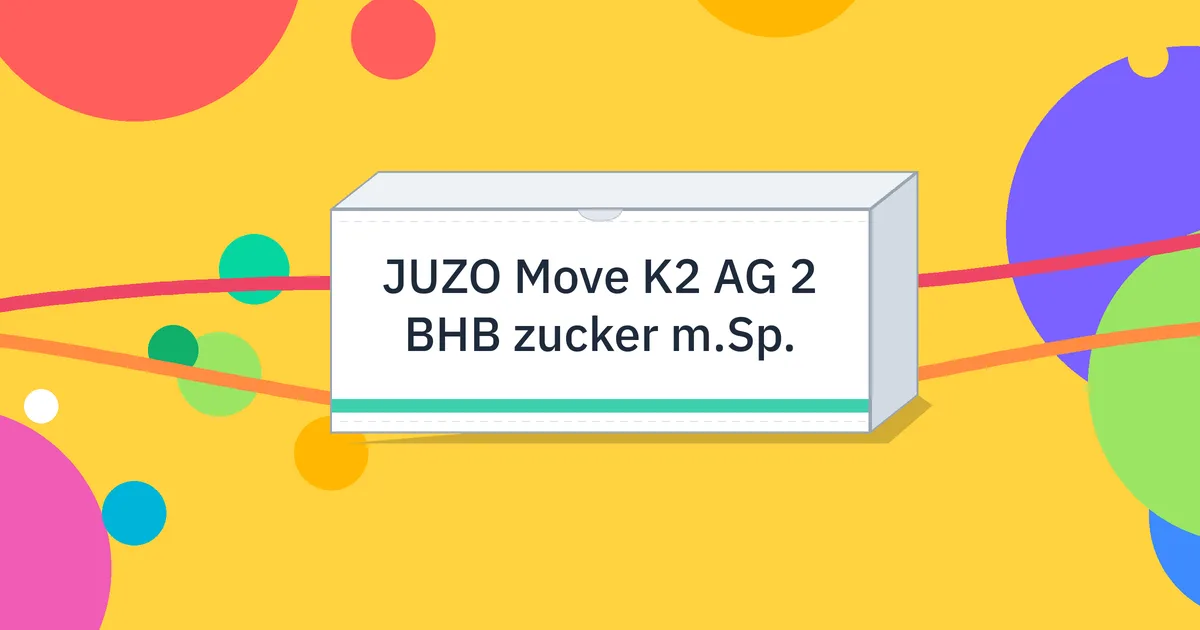 Symbolbild: Packung mit der Aufschrift JUZO Move K2 AG 2 BHB zucker m.Sp. (PZN 18524117) – Verfügbarkeit und Bezug in Apotheken in Frankfurt am Main