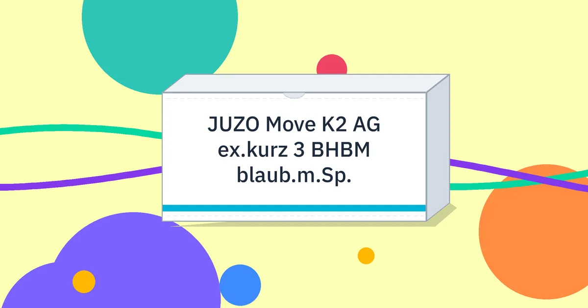 Symbolbild: Packung mit der Aufschrift JUZO Move K2 AG ex.kurz 3 BHBM blaub.m.Sp. (PZN 18564128) – Verfügbarkeit und Bezug in Apotheken in Frankfurt am Main