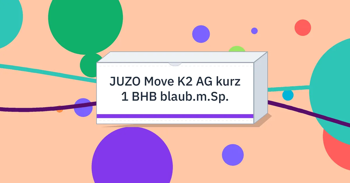 Symbolbild: Packung mit der Aufschrift JUZO Move K2 AG kurz 1 BHB blaub.m.Sp. (PZN 18559653) – Verfügbarkeit und Bezug in Apotheken in Frankfurt am Main