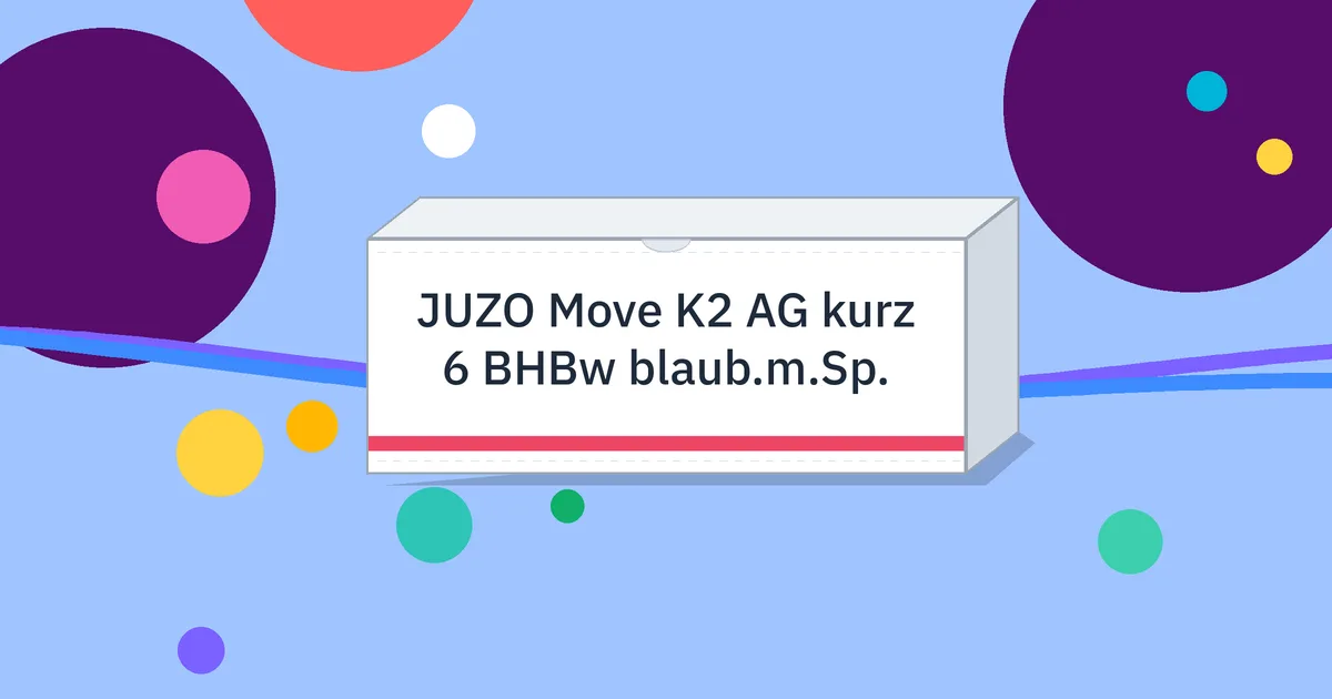 Symbolbild: Packung mit der Aufschrift JUZO Move K2 AG kurz 6 BHBw blaub.m.Sp. (PZN 18559943) – Verfügbarkeit und Bezug in Apotheken in Frankfurt am Main