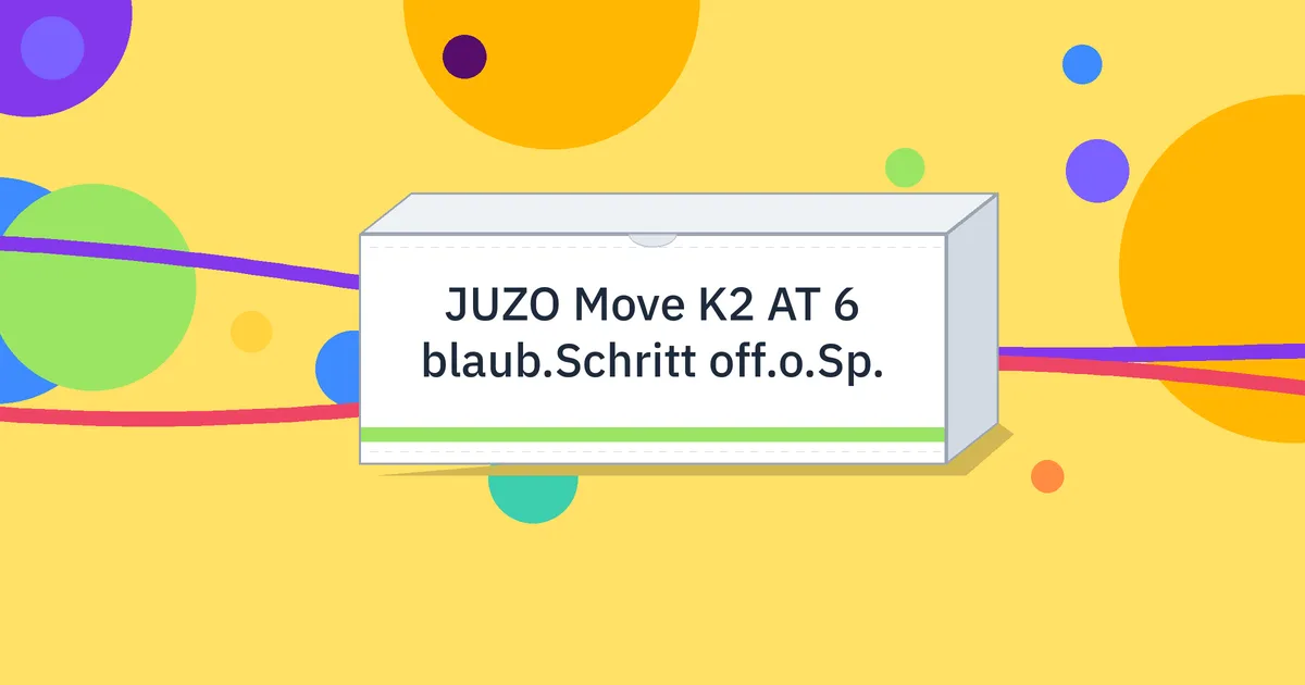 Symbolbild: Packung mit der Aufschrift JUZO Move K2 AT 6 blaub.Schritt off.o.Sp. (PZN 20669834) – Verfügbarkeit und Bezug in Apotheken in Frankfurt am Main