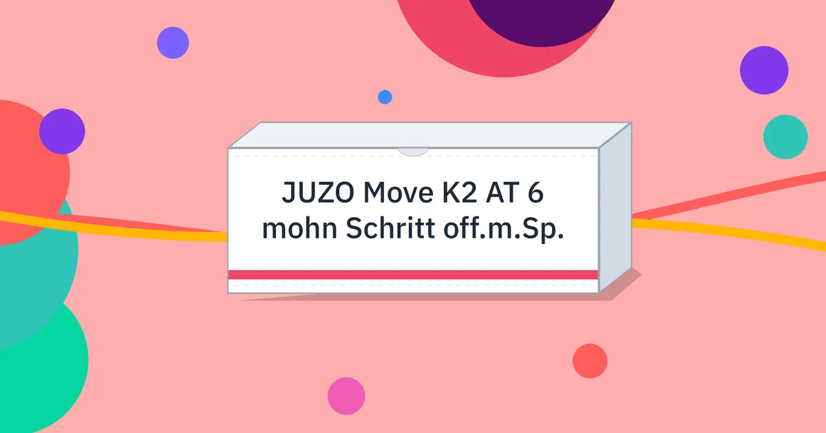 Symbolbild: Packung mit der Aufschrift JUZO Move K2 AT 6 mohn Schritt off.m.Sp. (PZN 20668444) – Verfügbarkeit und Bezug in Apotheken in Frankfurt am Main