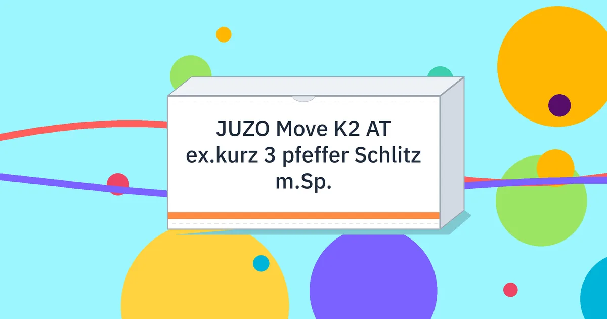 Symbolbild: Packung mit der Aufschrift JUZO Move K2 AT ex.kurz 3 pfeffer Schlitz m.Sp. (PZN 20671630) – Verfügbarkeit und Bezug in Apotheken in Frankfurt am Main