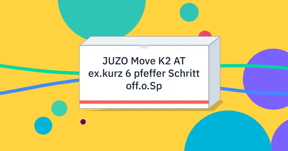 Symbolbild: Packung mit der Aufschrift JUZO Move K2 AT ex.kurz 6 pfeffer Schritt off.o.Sp (PZN 20672670) – Verfügbarkeit und Bezug in Apotheken in Frankfurt am Main