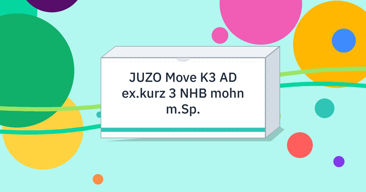 Symbolbild: Packung mit der Aufschrift JUZO Move K3 AD ex.kurz 3 NHB mohn m.Sp. (PZN 18573446) – Verfügbarkeit und Bezug in Apotheken in Frankfurt am Main