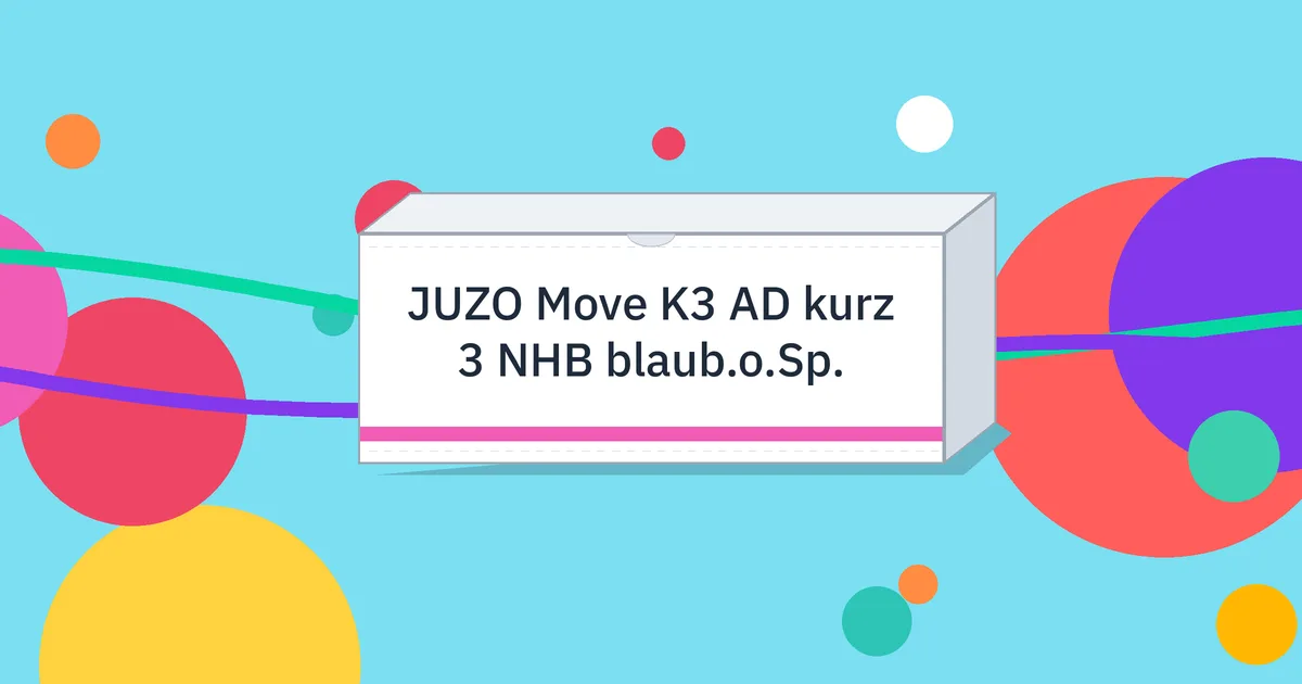 Symbolbild: Packung mit der Aufschrift JUZO Move K3 AD kurz 3 NHB blaub.o.Sp. (PZN 18572694) – Verfügbarkeit und Bezug in Apotheken in Frankfurt am Main