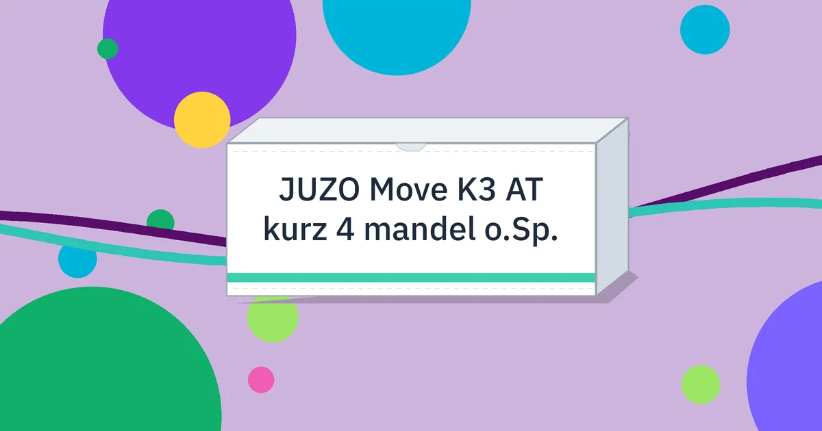Symbolbild: Packung mit der Aufschrift JUZO Move K3 AT kurz 4 mandel o.Sp. (PZN 20684851) – Verfügbarkeit und Bezug in Apotheken in Frankfurt am Main
