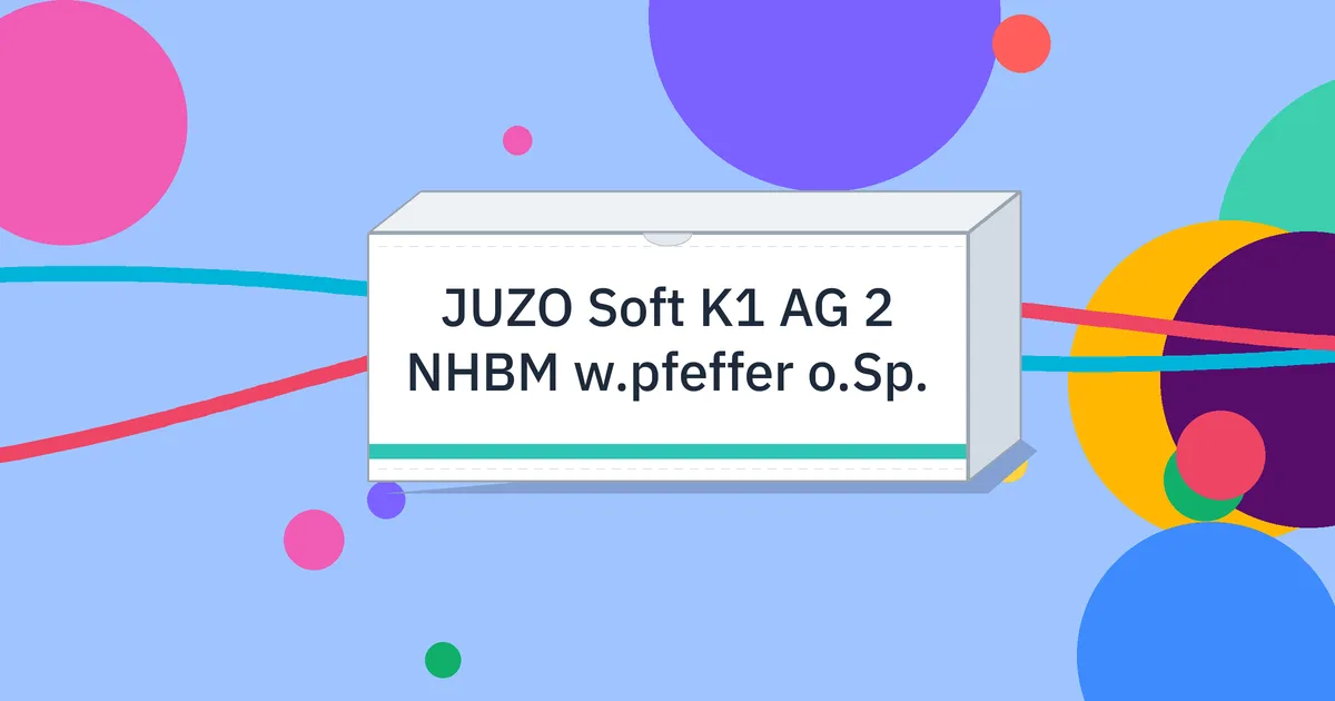 Symbolbild: Packung mit der Aufschrift JUZO Soft K1 AG 2 NHBM w.pfeffer o.Sp. (PZN 14995593) – Verfügbarkeit und Bezug in Apotheken in Frankfurt am Main