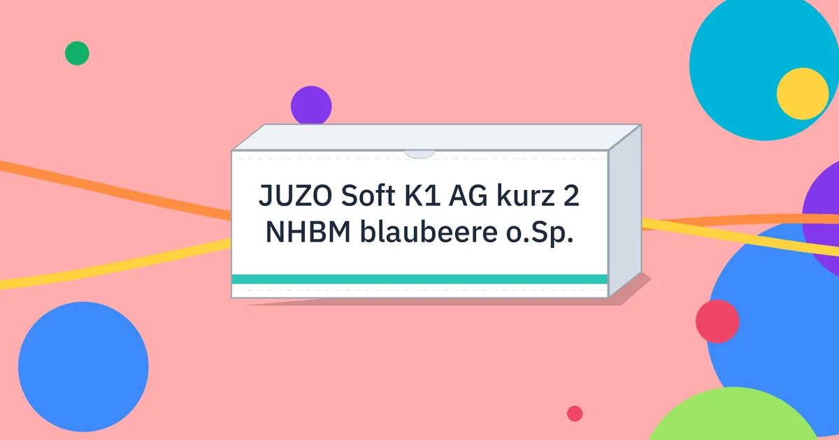 Symbolbild: Packung mit der Aufschrift JUZO Soft K1 AG kurz 2 NHBM blaubeere o.Sp. (PZN 14996262) – Verfügbarkeit und Bezug in Apotheken in Frankfurt am Main