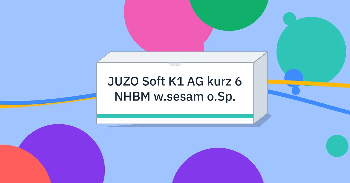 Symbolbild: Packung mit der Aufschrift JUZO Soft K1 AG kurz 6 NHBM w.sesam o.Sp. (PZN 15000307) – Verfügbarkeit und Bezug in Apotheken in Frankfurt am Main