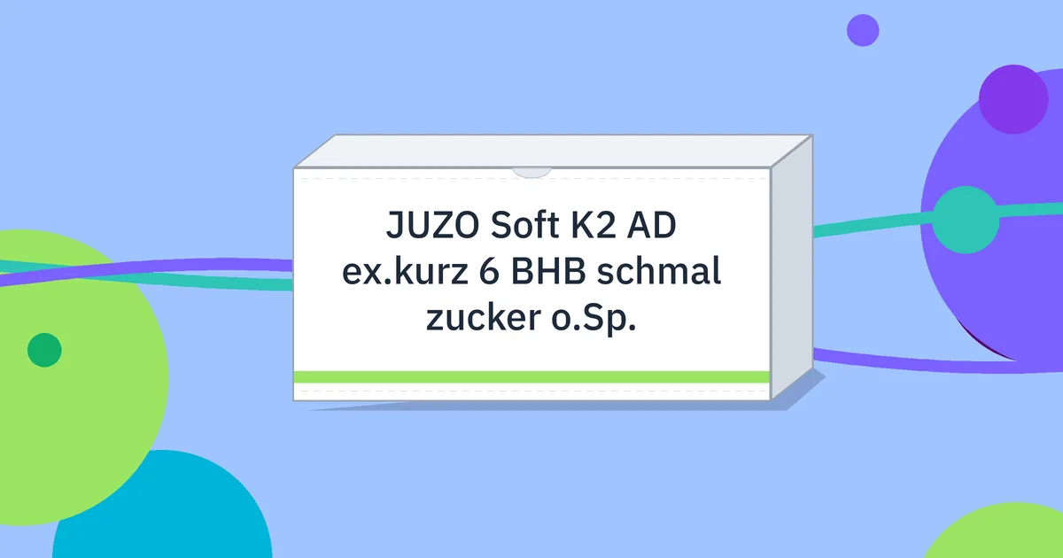 Symbolbild: Packung mit der Aufschrift JUZO Soft K2 AD ex.kurz 6 BHB schmal zucker o.Sp. (PZN 15468140) – Verfügbarkeit und Bezug in Apotheken in Frankfurt am Main