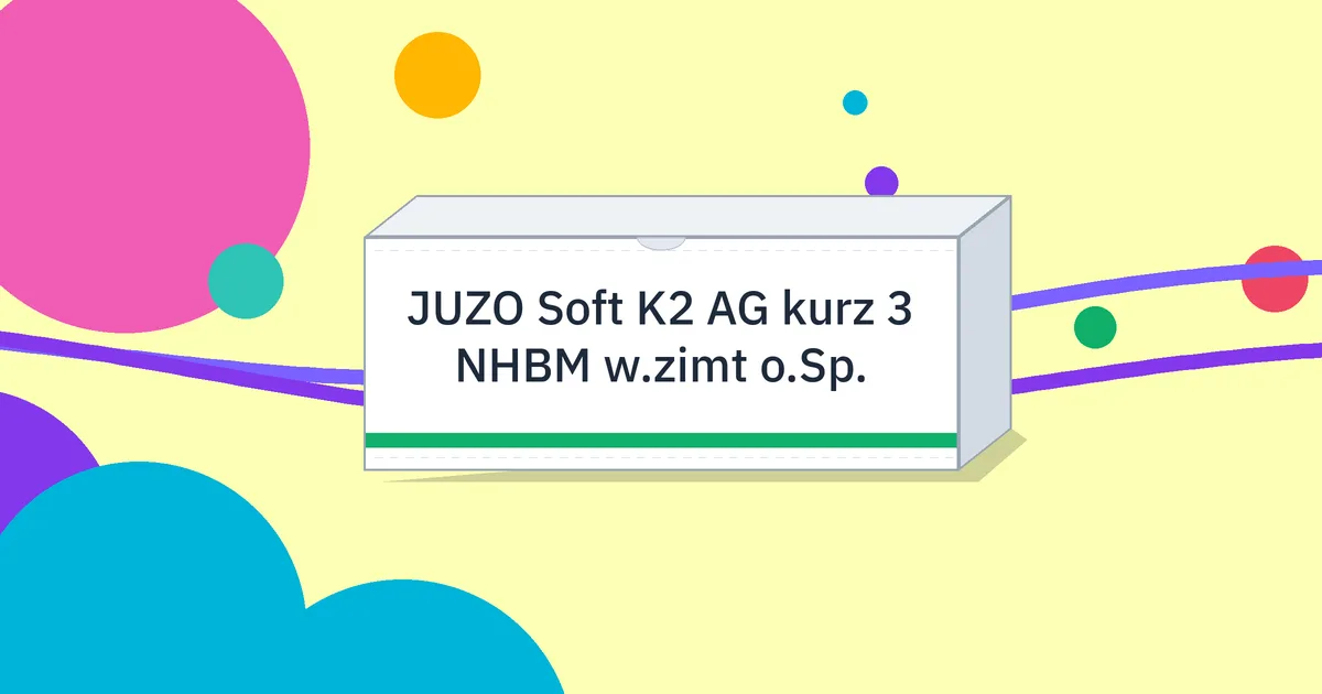 Symbolbild: Packung mit der Aufschrift JUZO Soft K2 AG kurz 3 NHBM w.zimt o.Sp. (PZN 14998278) – Verfügbarkeit und Bezug in Apotheken in Frankfurt am Main