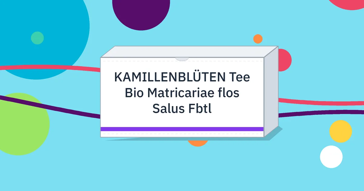 Symbolbild: Packung mit der Aufschrift KAMILLENBLÜTEN Tee Bio Matricariae flos Salus Fbtl (PZN 00249337) – Verfügbarkeit und Bezug in Apotheken in Frankfurt am Main