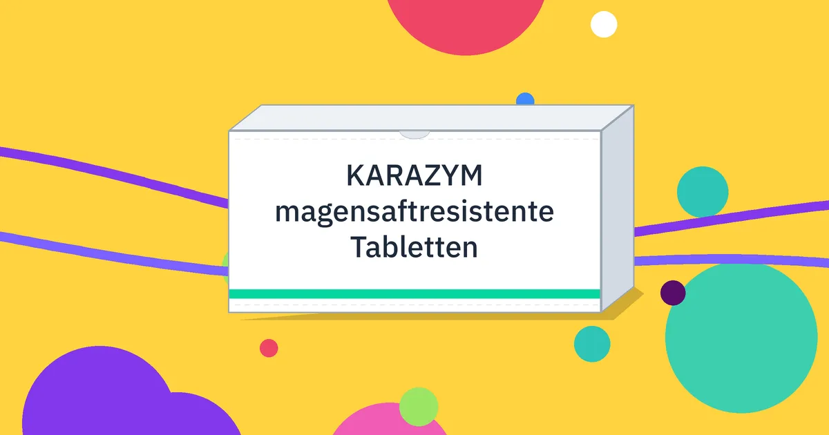 Symbolbild: Packung mit der Aufschrift KARAZYM magensaftresistente Tabletten (PZN 07360078) – Verfügbarkeit und Bezug in Apotheken in Frankfurt am Main