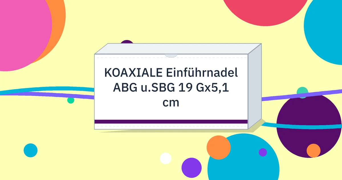 Symbolbild: Packung mit der Aufschrift KOAXIALE Einführnadel ABG u.SBG 19 Gx5,1 cm (PZN 11105529) – Verfügbarkeit und Bezug in Apotheken in Frankfurt am Main