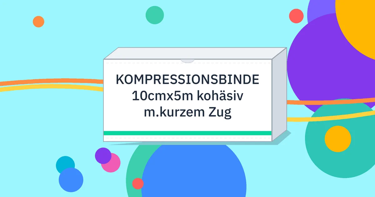 Symbolbild: Packung mit der Aufschrift KOMPRESSIONSBINDE 10cmx5m kohäsiv m.kurzem Zug (PZN 00537059) – Verfügbarkeit und Bezug in Apotheken in Frankfurt am Main