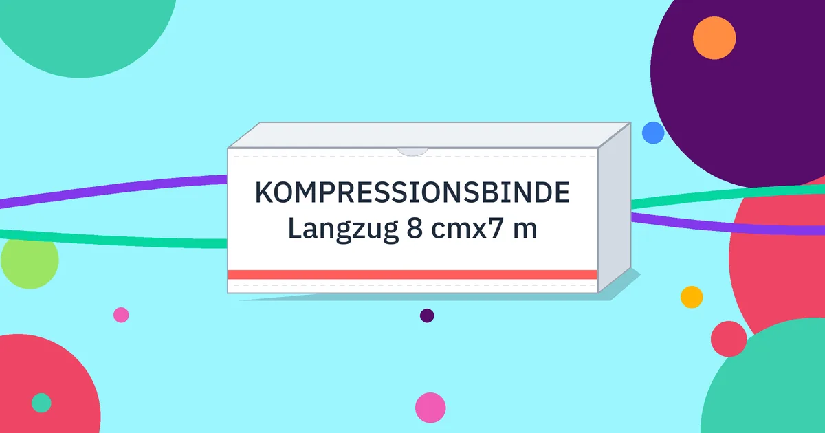 Symbolbild: Packung mit der Aufschrift KOMPRESSIONSBINDE Langzug 8 cmx7 m (PZN 07550962) – Verfügbarkeit und Bezug in Apotheken in Frankfurt am Main