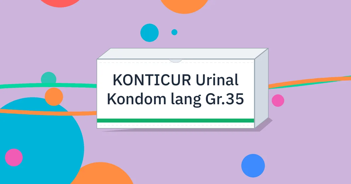 Symbolbild: Packung mit der Aufschrift KONTICUR Urinal Kondom lang Gr.35 (PZN 12659431) – Verfügbarkeit und Bezug in Apotheken in Frankfurt am Main