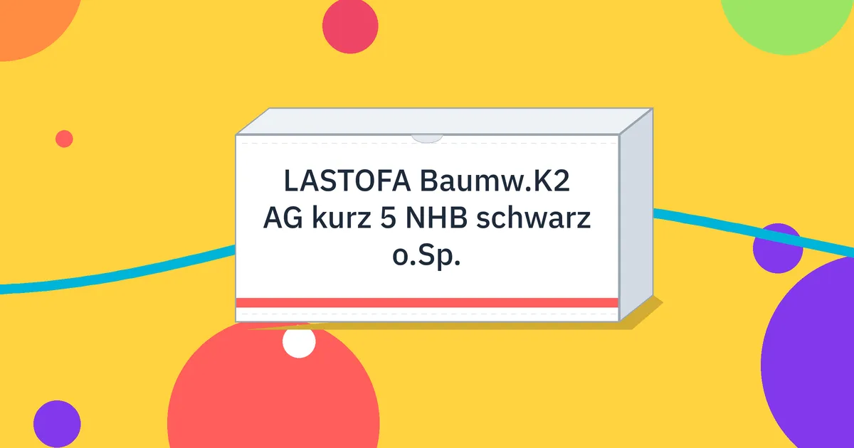 Symbolbild: Packung mit der Aufschrift LASTOFA Baumw.K2 AG kurz 5 NHB schwarz o.Sp. (PZN 01948505) – Verfügbarkeit und Bezug in Apotheken in Frankfurt am Main