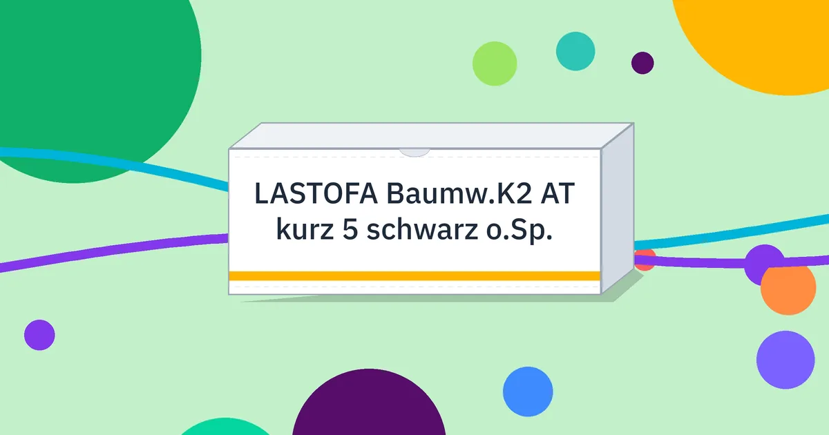 Symbolbild: Packung mit der Aufschrift LASTOFA Baumw.K2 AT kurz 5 schwarz o.Sp. (PZN 01952180) – Verfügbarkeit und Bezug in Apotheken in Frankfurt am Main