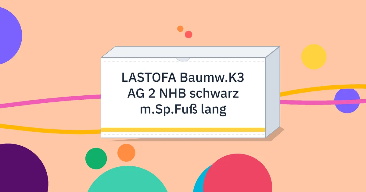 Symbolbild: Packung mit der Aufschrift LASTOFA Baumw.K3 AG 2 NHB schwarz m.Sp.Fuß lang (PZN 01954138) – Verfügbarkeit und Bezug in Apotheken in Frankfurt am Main