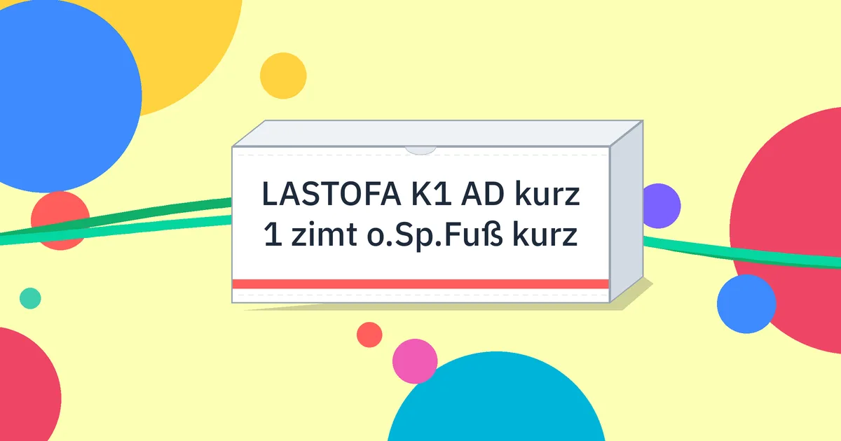 Symbolbild: Packung mit der Aufschrift LASTOFA K1 AD kurz 1 zimt o.Sp.Fuß kurz (PZN 13786284) – Verfügbarkeit und Bezug in Apotheken in Frankfurt am Main