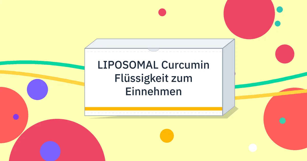 Symbolbild: Packung mit der Aufschrift LIPOSOMAL Curcumin Flüssigkeit zum Einnehmen (PZN 19403870) – Verfügbarkeit und Bezug in Apotheken in Frankfurt am Main