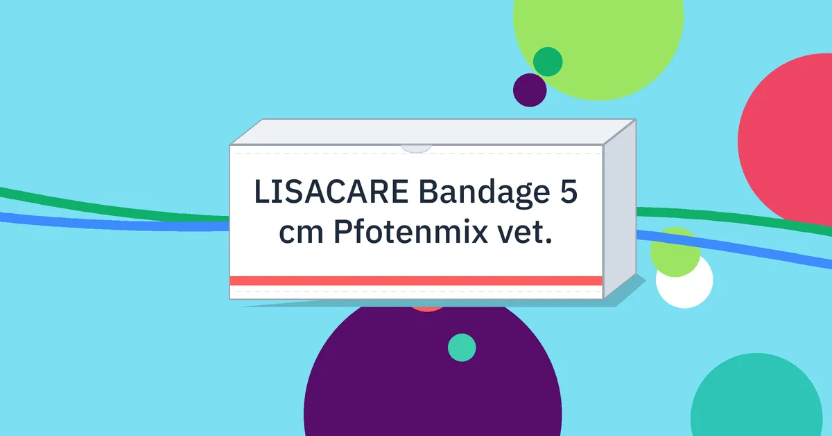 Symbolbild: Packung mit der Aufschrift LISACARE Bandage 5 cm Pfotenmix vet. (PZN 17926724) – Verfügbarkeit und Bezug in Apotheken in Frankfurt am Main