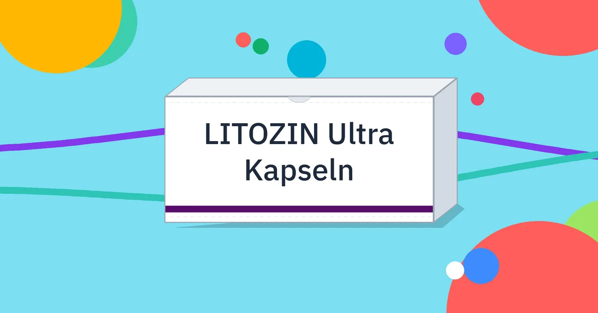 Symbolbild: Packung mit der Aufschrift LITOZIN Ultra Kapseln (PZN 09771006) – Verfügbarkeit und Bezug in Apotheken in Frankfurt am Main