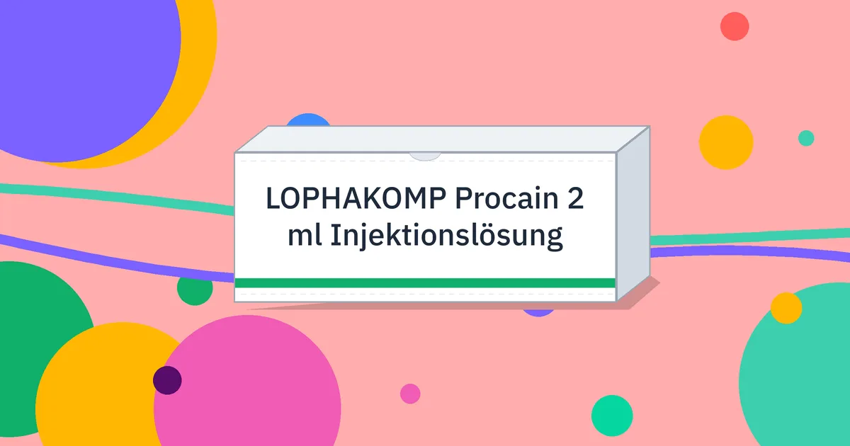 Symbolbild: Packung mit der Aufschrift LOPHAKOMP Procain 2 ml Injektionslösung (PZN 06057892) – Verfügbarkeit und Bezug in Apotheken in Frankfurt am Main