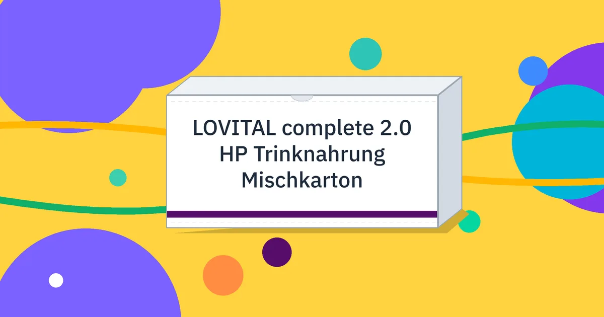 Symbolbild: Packung mit der Aufschrift LOVITAL complete 2.0 HP Trinknahrung Mischkarton (PZN 17611073) – Verfügbarkeit und Bezug in Apotheken in Frankfurt am Main