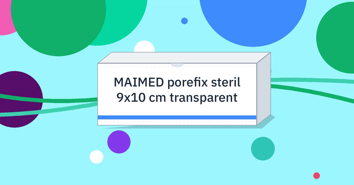 Symbolbild: Packung mit der Aufschrift MAIMED porefix steril 9x10 cm transparent (PZN 15565156) – Verfügbarkeit und Bezug in Apotheken in Frankfurt am Main